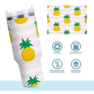 RPLIFE Yellow Pineapples Stripe Pastel Tumbler Cup, Stainless Steel Tumbler, Water Cup with Straw and Lid