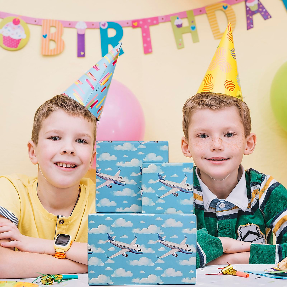 NARCSCHICHU Airplane Wrapping Paper Blue Design Gift Wrapping Paper with Plane Cloud Pattern for Baby Shower Boy Girl Birthday Wedding Holiday - 20 X 28 Inches Per Sheet