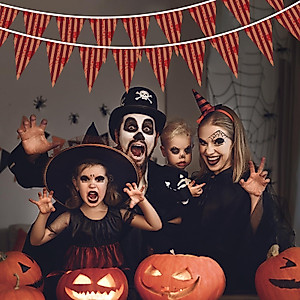 Lonfliness 5 Packs Circus Decorations Halloween Pennant Banner Creepy Carnival Decorations Fabric Red And White Striped Triangle Flag Scary Bloody Bunting Garland for Evil Circus Birthday Supplies