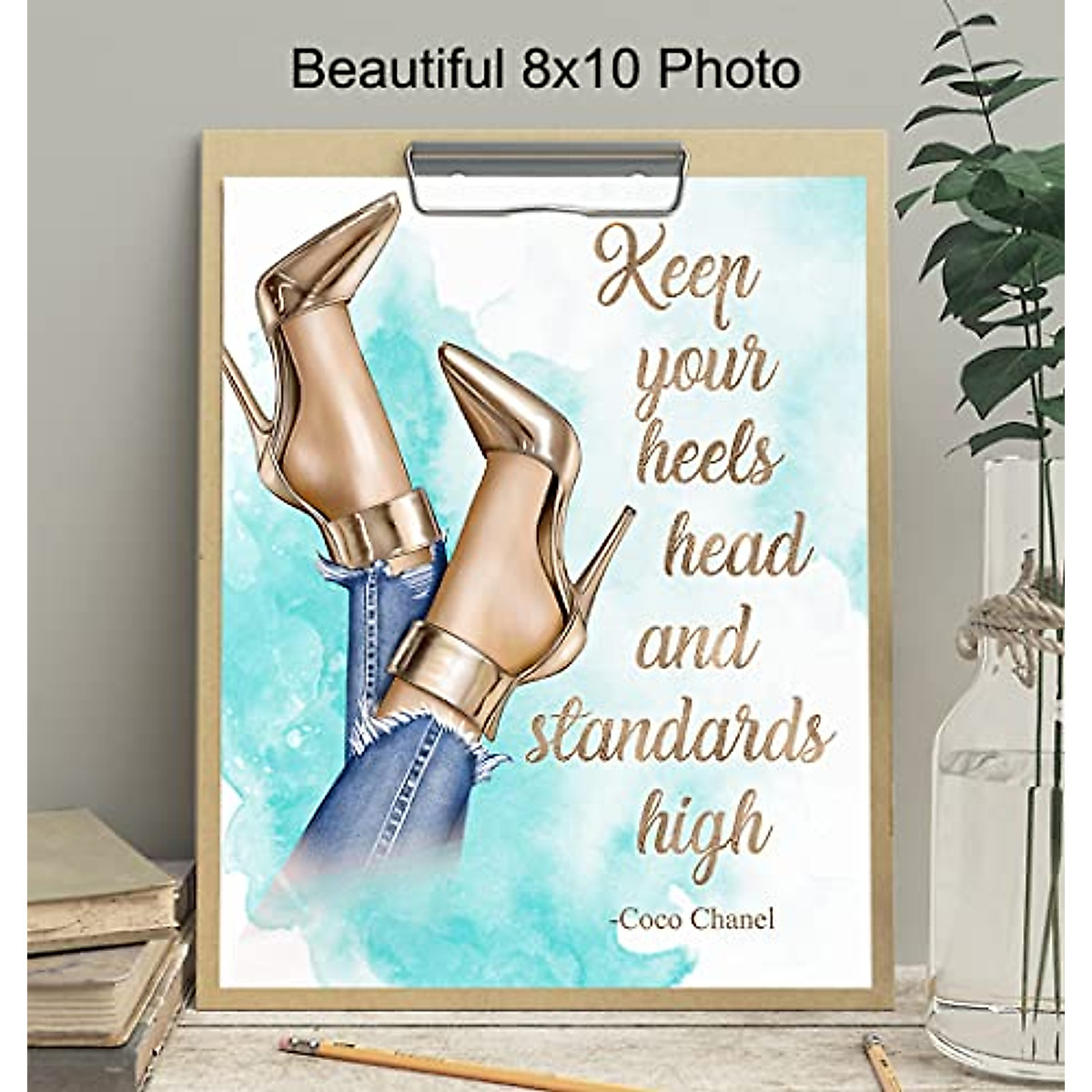 Motivational Quote Wall Art - Glam Wall Decor - Inspirational Gift for Women, Designer Shoes Fan, Couture Fashionista - Luxury Home decoration for Bathroom, Living room, Girl Teens Bedroom