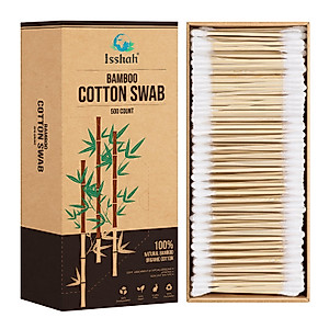 Bamboo Cotton Swabs - 500 Count - FSC Certified and PETA Approved, Eco Friendly Double Tips, Plastic Free Ear Sticks, All Natural 100% Biodegradable Organic Cotton buds by Isshah