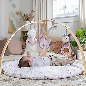 Ingenuity Cozy Spot Reversible Duvet Activity Gym & Play Mat with Wooden-Toy-bar - Calla (Pink), Newborn and up