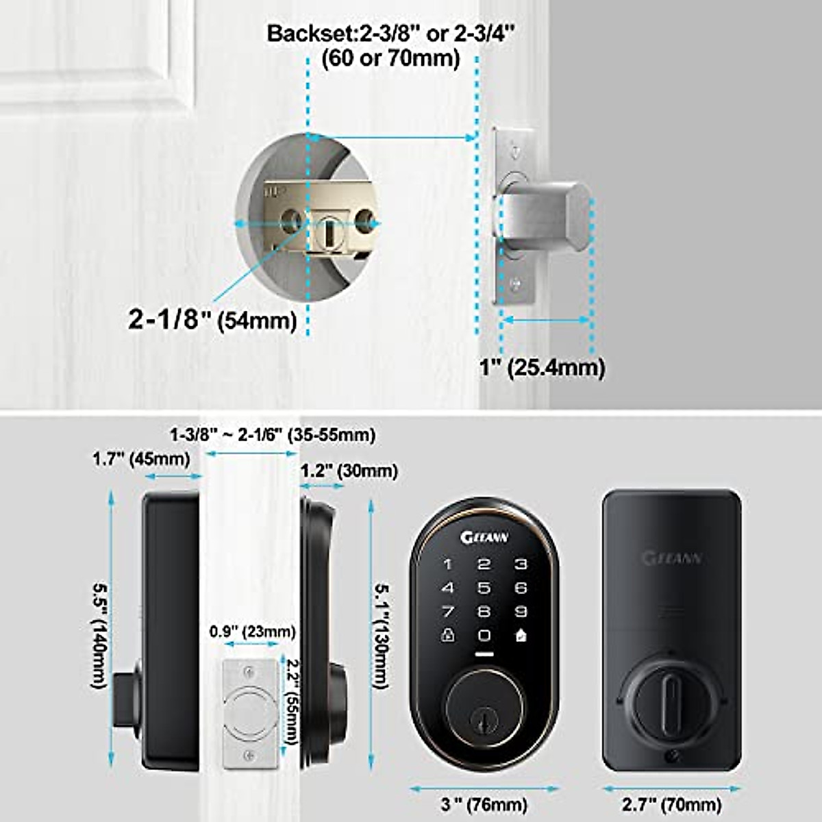 Keyless Entry Door Lock - GEEANN Smart Keypad Deadbolt Lock, Electronic Door Locks with Keypads, Touchscreen Auto Lock, Anti-Peeking Password and Backlit Design Oil Rubbed Bronze