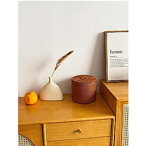 Storage Basket with Lid,6x6inch Rattan Basket Decorative Boxes,Handmade Rattan Storage Cylinder Wicker Storage Bin Round Rattan Storage Basket with Lid Household Organizer Box