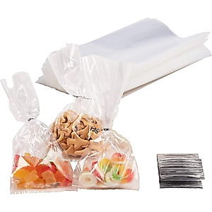 Gusset Cellophane Bags - 200-Pack Clear Bags Suitable for Popcorn Cookies Treats Marshmallows and More 4 x 9 Inches