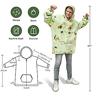 rericonq Blanket Hoodie, Oversize Hoodie Blanket Wearable For Women Man Teens,Warm Fleece Sweatshirt With Giant Pocket Thick Flannel Blanket Hooded
