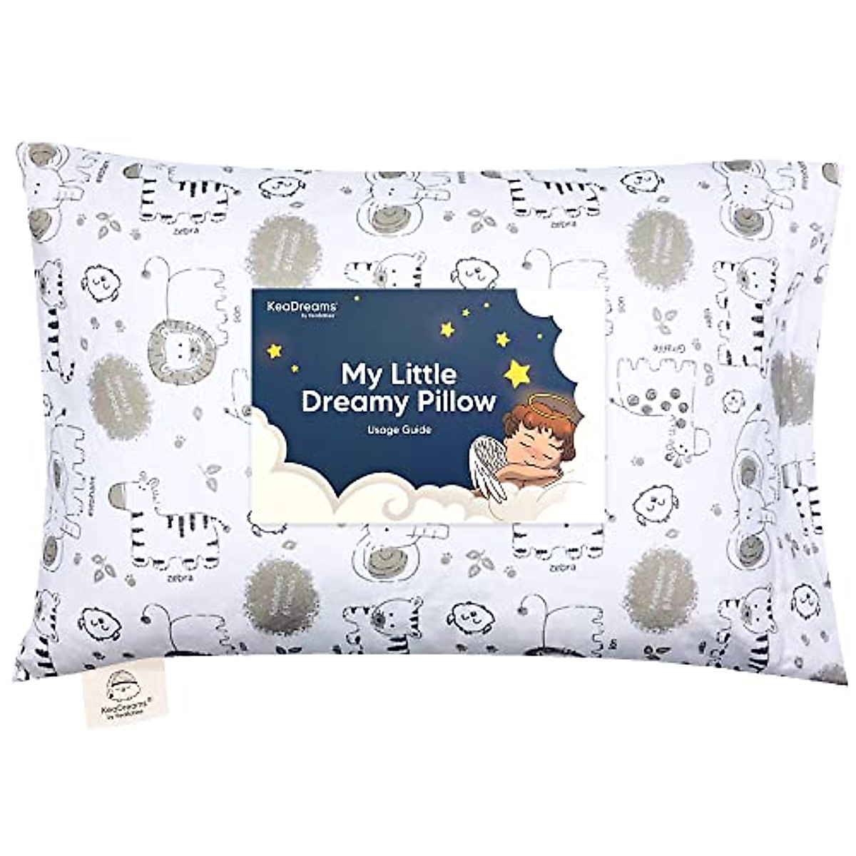 Toddler Pillow with Pillowcase - 13x18 My Little Dreamy Pillow, Organic Cotton Toddler Pillows for Sleeping, Kids Pillow, Travel Pillows, Mini Pillow, Nursery Pillow, Toddler Bed Pillow (KeaSafari)
