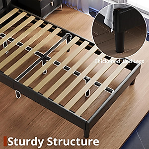 LIKIMIO Twin Bed Frames with Lighted Headboard, Upholstered Modern Cama Twin Platform Bed with Heavy Duty Supports, No Box Spring Need, Noise Free, Easy Assembly, Black