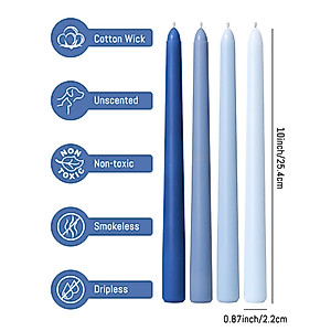 Viyffo 10 Inch Taper Candles Blue Set of 20 Unscented, Dripless, Smokeless Long Tall Tapered Candlesticks Wedding Home Decor Dinner-Natural Color Series