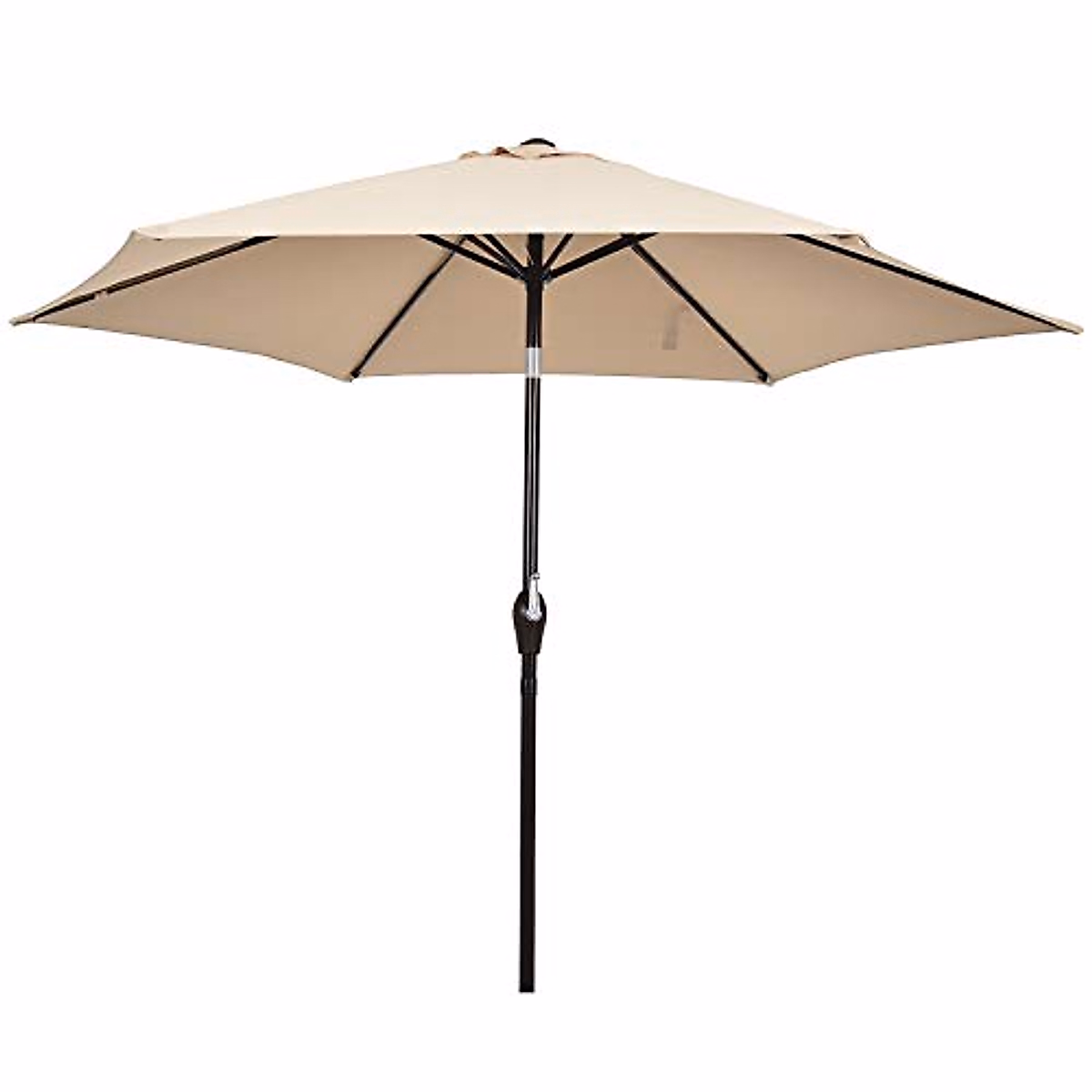 TANGKULA 9FT Patio Umbrella, Outdoor Market Table Umbrella with Push Button Tilt Adjustment, Crank & 6 Sturdy Ribs for Garden, Backyard, Deck & Pool (Beige)