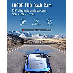 Dash Cam,1080P WiFi Dash Camera for Cars,Dash cam Front with App,Car Camera with Night Vision,170° Wide Angle WDR,24 Hours Parking Mode,G-Sensor,Loop Recording,Support 128GB Max-Hardwiring kit
