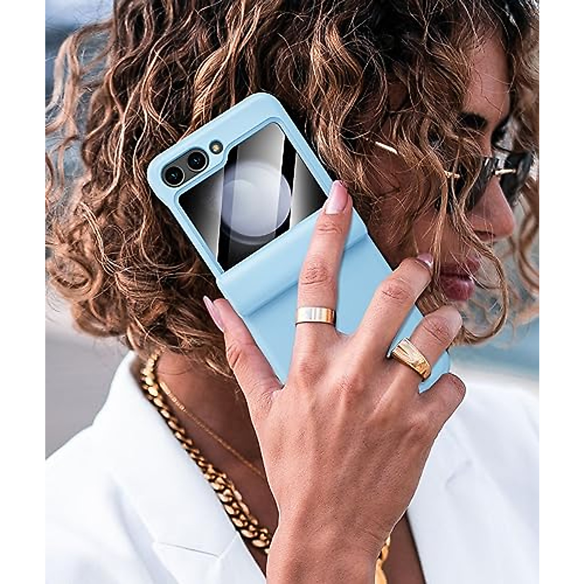 Caka for Galaxy Z Flip 5 Case with Hinge Protection, Z Flip 5 Case with Screen Protector Full Cover Shockproof Slim Wireless Charging Phone Case for Samsung Galaxy Z Flip 5 5G (2023) - Blue