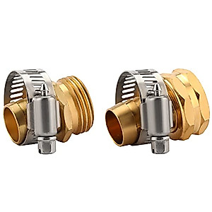 Sanpaint Brass Garden Hose Connector Repair Mender Kit with Stainless Clamp,Fits 3/4" Water Hose Fitting
