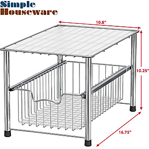 SimpleHouseware Stackable Under Sink Cabinet Sliding Basket Organizer Drawer, Chrome