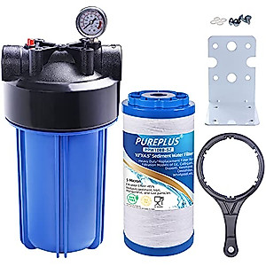 PUREPLUS 1-Stage Whole House Water Filter, with Iron Manganese Reducing Water Filter, for Well Water, 10"x4.5" Universal Housing