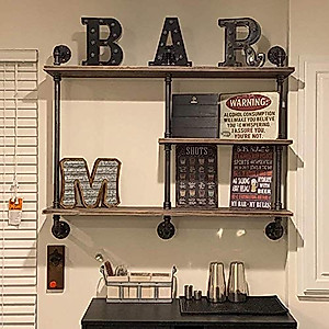 Industrial Pipe Shelving Wall Mounted,Wall Shelf Unit Bookshelf Hanging Wall Shelves,43in Rustic Metal Floating Shelves,Steampunk Real Wood Book Shelves,Farmhouse Kitchen Bar Shelving(3 Tier)