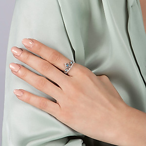 Jewelili Enchanted Disney Fine Jewelry Sterling Silver 2.7MM and 1.7MM Round Cut London Blue Topaz with 1/6 Cttw Natural White Round Diamonds Cinderella Tiara Ring Size 6