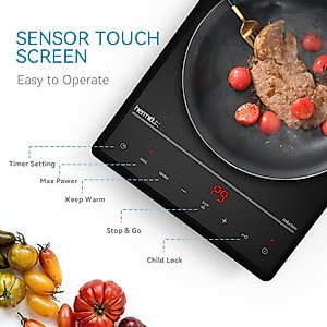 Hermitlux Portable Induction Cooktop, 1800W Professional Hot Plate with Sensor Touch & Safety Lock, 9 Power Setting Stove with Timer