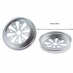 TAODAN 8pcs Mason Can Jar Lids Regular Mouth Jar with Flower Canning Lids Rustproof Daisy Cut with Straw Hole for Mason, Ball, Canning Jar