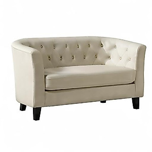 Husbedom 50 Inches Loveseat, Small Air Leather Couch for Small Spaces, Mini Sofa with Button Tufted Décor for Bedroom, Love Seats Furniture, Living Room, Bedroom, Apartment, Dorm, Beige