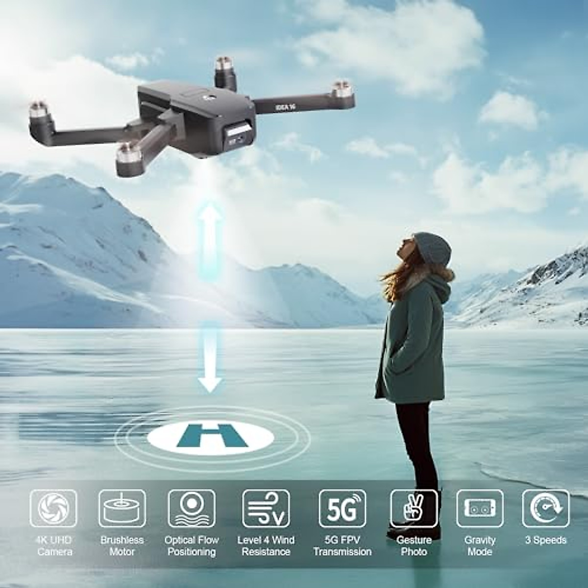 le-idea Drone with Camera 4K Brushless Motor 2 Cameras Drones for Adults 40km/h Max Speed Level 4 Wind Resistance 5GHz WiFi FPV Quadcopter for Beginners IDEA16