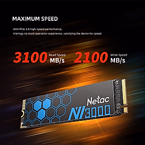 Netac 1TB NVMe PCIe Gen3x4 M.2 Internal Solid State Drive Up to 3,100 MB/s with Aluminum Heatspreader 300TBW, Built for Gaming
