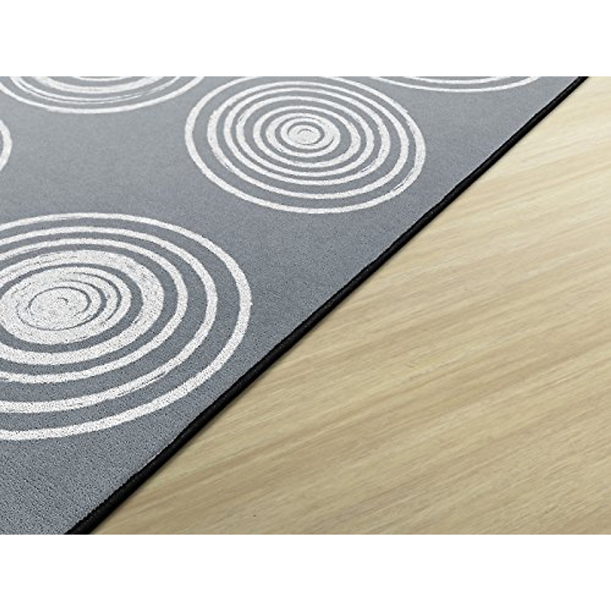 Flagship Carpets Circles Abstract Educational Area Rug for Kids Room Seating Décor, Children's Classroom, Play Carpet for Teaching and Playroom, Seats 24, 7'6" x 12', White & Grey