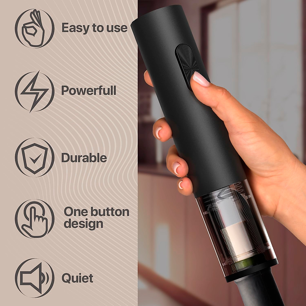 HotFrost Electric Wine Opener – Wine Bottle Opener Kit with Foil Cutter, Wine Aerator, Vacuum Stopper – Battery-Operated Corkscrew Wine Opener – Cordless Automatic Wine Opener – Birthday Wine Gift Set