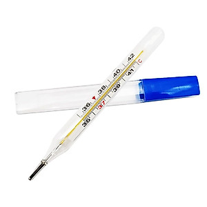 Glass Thermometer, Traditional Clinic Thermometer, 35-42 Degree Celsius Thermometer Non Digital Thermometer, Mercury Free Thermometer for Underarm Oral 2ML Accurate Easy Reading