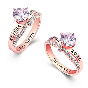 JNJ Women's Class Ring, personalized for high school and college graduates, Sterling Silver, Birthstone Class Ring, Crown Style, Fashion collection-Jour Nouveau Jewelry (Platinum)