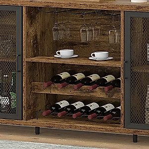 Launica Industrial Coffee Bar Cabinet, Wine Bar Cabinet for Liquor and Glasses, Liquor Cabinet with wine Rack Storage, Wood Metal Sideboard Buffet Cabinet for Home Kitchen Dining, Rustic Brown 55 Inch