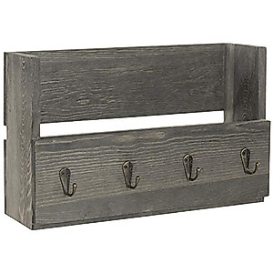 MyGift Rustic Gray Wood Entryway Hanging Mail and Key Holder for Wall, Decorative Letters Bills and Mail Sorter Organizer with 4 Hooks