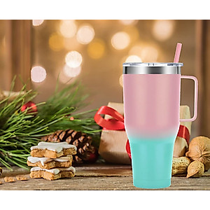 Merfefe 40oz Insulated Coffee Tumbler with Handle.40 oz Tumbler with Handle and Lid and Straw.Keep Drinks Cold Hot.Easy to Hold,Sweat Proof,Leak Proof,Dishwasher Safe.