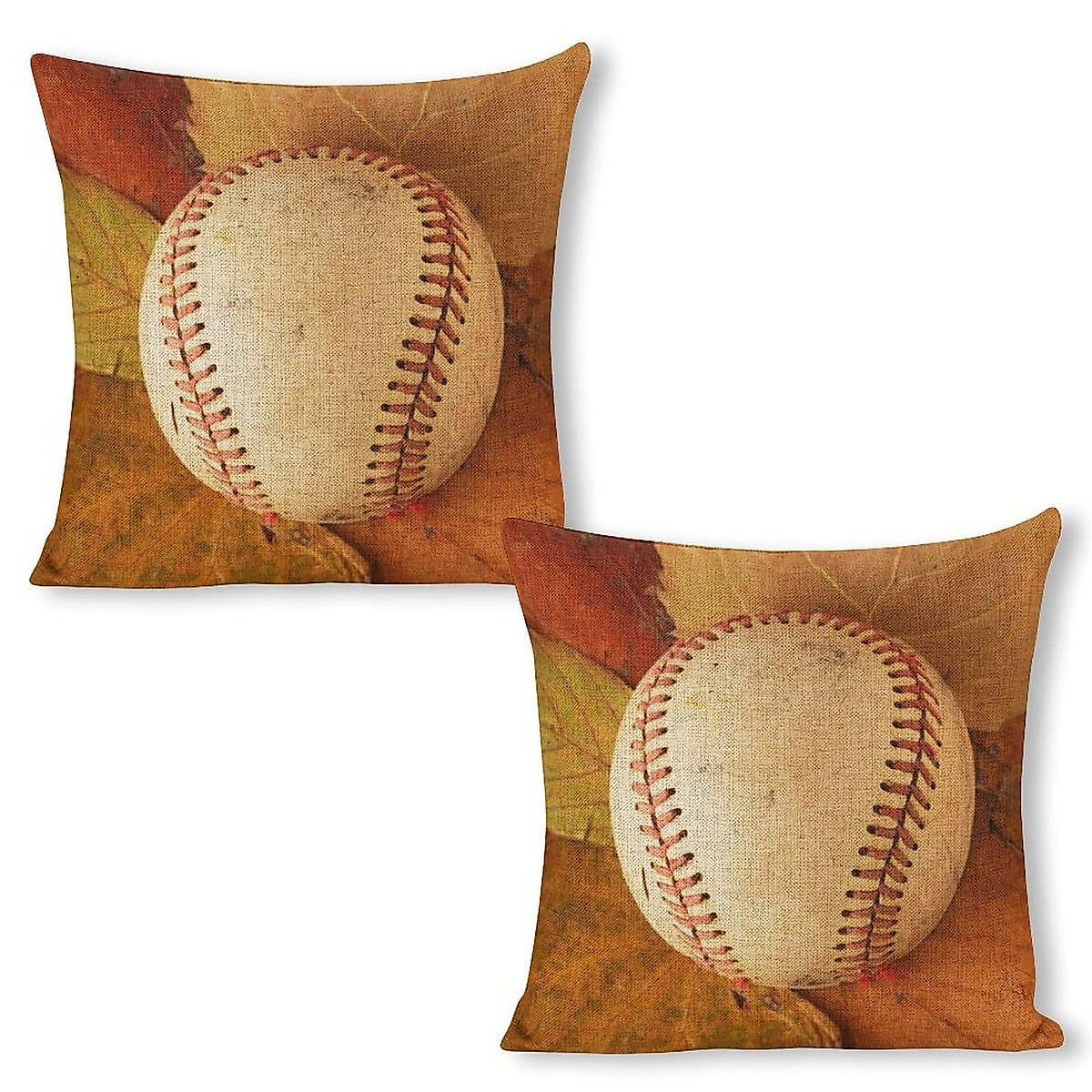 Maple Leaves Baseball Throw Pillow Covers 18×18 Pillowcases Set of 2 Autumn Softball Linen Decorative Square Pillow Case Cushion Covers Standard Size for Sofa Couch Outdoor Bed Pillow Protectors