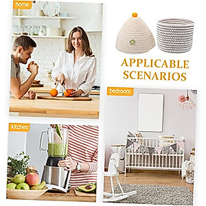 TOYANDONA Storage Basket Food Storage Bins Mini Trash Can with Lid Baby Foods Living Room Storage Basket Nursery Storage Baskets Small Woven Basket Cotton Yellow Baby Sundries Container Toy