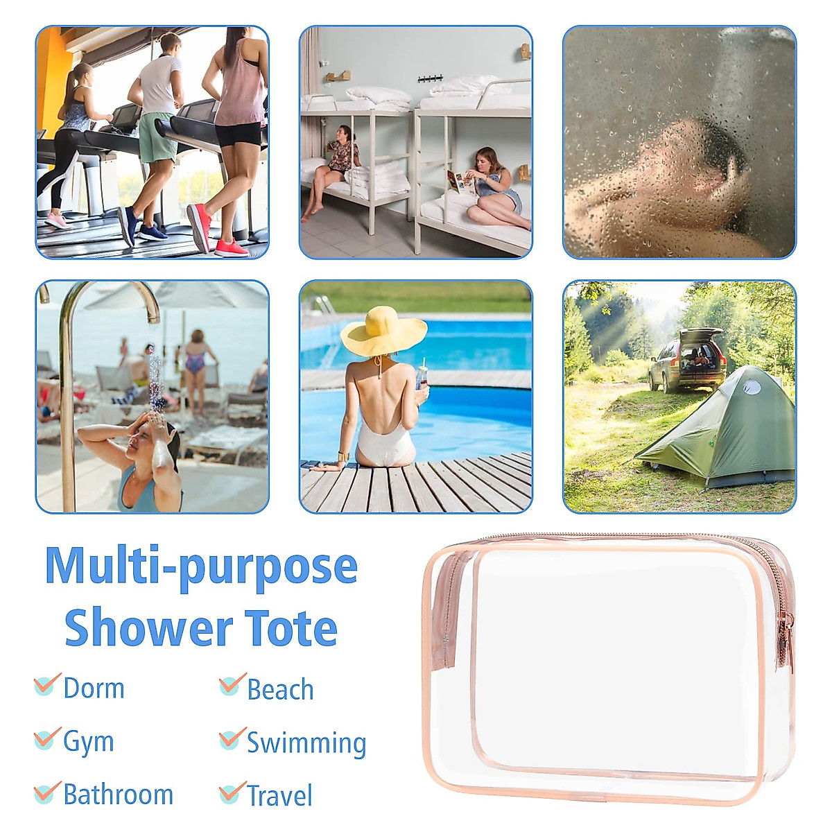 PACKISM Clear Makeup Bag - 4 Pack TSA Approved Toiletry Bag Waterproof Quart Size Travel Bag, Clear Cosmetic Bag for Women, Clear Cosmetic Bags Carry on Airport Airline Compliant Bag, Rose Pink