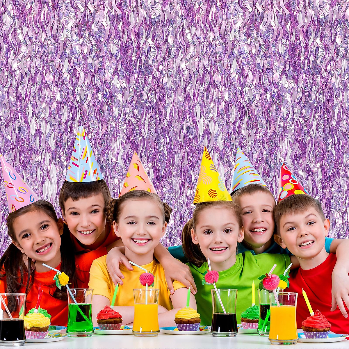 Lilac Pink Wave Party Backdrop Decoration -Foil Fringe Curtain Pink Party Streamers for Princess/Taylor/Unicorn/Bachelorette/Cowgirl/BTS/Sleepover Theme Party Decorations -2 Packs