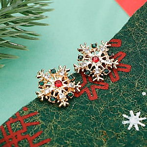 Kercisbeauty Christmas Snowflake Gold Earrings Rhinestones Crystal Studs Gemstones Jewelry Women Christmas Jewelry Xmas Party Accessory
