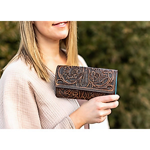 Mauzari Geneva Women's Tooled Leather Wallet (Copper Highlights)