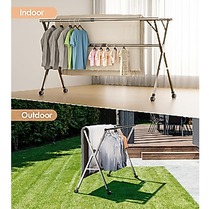 KitchLife Upgraded Clothes Drying Rack with Wheels, No Assembly Required, 95 Inches, Super Heavy Duty 201 Stainless Steel, Adjustable Foldable Laundry Drying Rack