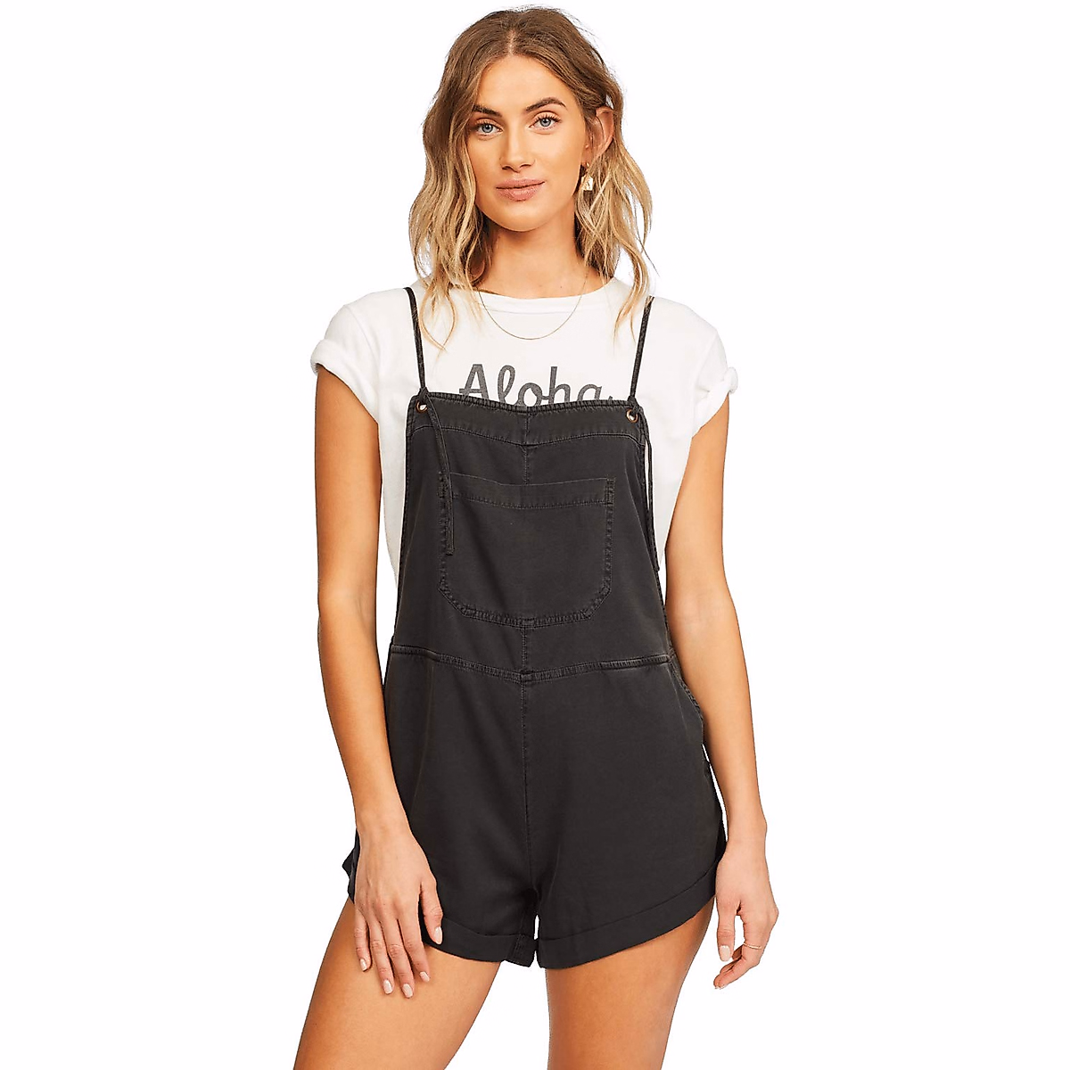 Billabong womens Wild Pursuit Short Overall Rompers, Off Black, Medium US