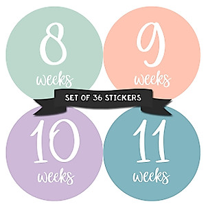 Months In Motion Pregnancy Weekly Belly Growth Stickers, 36 pcs - Purple Pink, Matte Finish, Cloth Surface, for Maternity Photo Sessions & Keepsakes