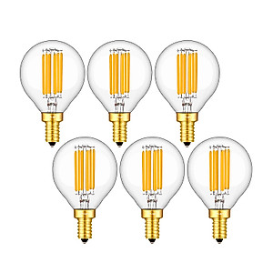 CRLight 3000K 6W Dimmable LED Candelabra Bulb Soft White, 65W Equivalent 650LM, E12 LED Light Bulbs, G16 Globe Clear Glass Chandelier Bulbs, Smooth Dimming Version, 6 Pack