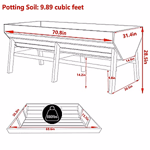 VEIKOUS Raised Garden Bed with Legs, 880Lbs Large Garden Planter Box with V-Shape Design and Liner, 71" Wooden Elevated Planter Kit for Flowers Vegetables Herbs, Natural Wood