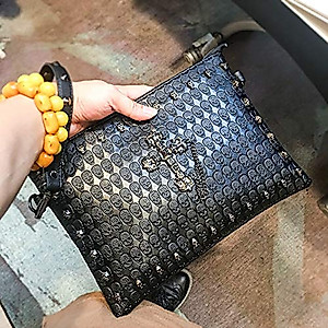 DownUpdown Men Women Clutch Skull Clutch Handbags Punk Evening Bag Faux Leather Skull Print Wallet Handbags Gothic Purse Cross Chain Clutch with Shoulder Strap -Black