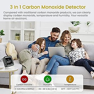LSENLTY Carbon Monoxide Detector, High Accuracy CO Detector with Digital LCD Display, 3-in-1 Air Quality Monitor(CO, Temperature and Humidity Sensor), CO Alarm Detector for Home Kitchen Travel