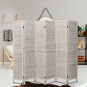 6 Panel ,6FT Wood room divider and Partition Folding Privacy Screens, Double Hinged, Wall for Bedroom Office Bedroom,White