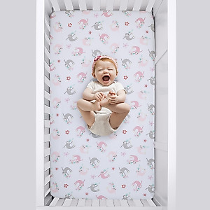 NoJo Little Love Tropical Garden Pink, Grey, and White Sloth Super Soft Fitted Crib Sheet