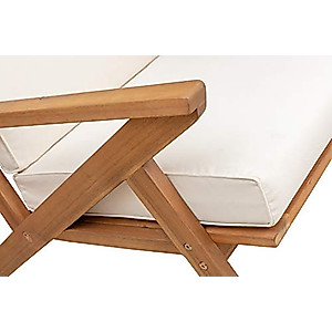 Patio Sense 62969 Oslo Wooden Armchair Cream Colored Cushion Artfully Angled Arms Modern Scandinavian Collection Indoor Outdoor Furniture