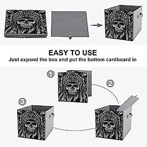 Native American Skulls Collapsible Storage Bins Basics Folding Fabric Storage Cubes Organizer Boxes with Handles